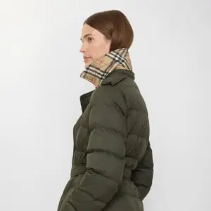 Burberry Long Nylon Hooded Puffer Coat - Shale Green