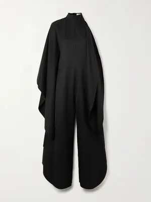 Alaïa Open-back Asymmetric Grain De Poudre Wool-blend Jumpsuit - Black