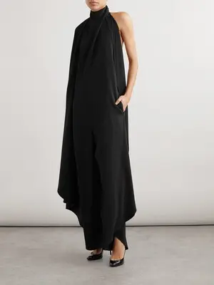Alaïa Open-back Asymmetric Grain De Poudre Wool-blend Jumpsuit