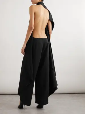 Alaïa Open-back Asymmetric Grain De Poudre Wool-blend Jumpsuit