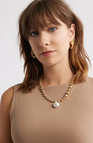 OPEN EDIT Shotbead Cultured Pearl Collar Necklace - White- Gold