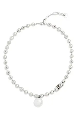 OPEN EDIT Shotbead Cultured Pearl Collar Necklace - White- Silver