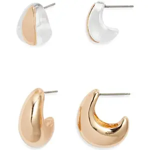 OPEN EDIT Set Of Huggie Earrings - Clear- Gold