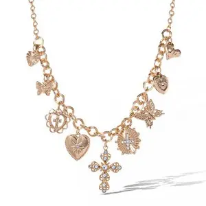 Jessica Simpson Cross, Heart And Butterfly Charm Necklace - Gold
