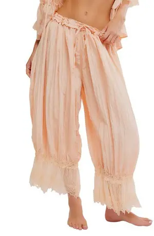 Free People Lace Trim Wide Leg Crop Pajama Pants - Peach Pit