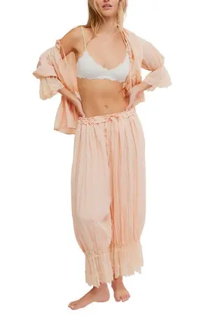 Free People Lace Trim Wide Leg Crop Pajama Pants - Peach Pit