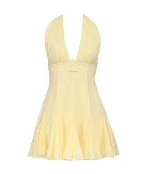 House Of Cb Ailani Halter Georgette Minidress - Butter