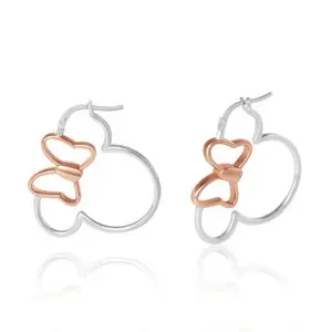 Disney Minnie Mouse Outline Hoop Earrings - Silver/rose Gold