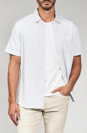 7 Diamonds Keaton Stripe Seersucker Short Sleeve Button-up Shirt - Grey