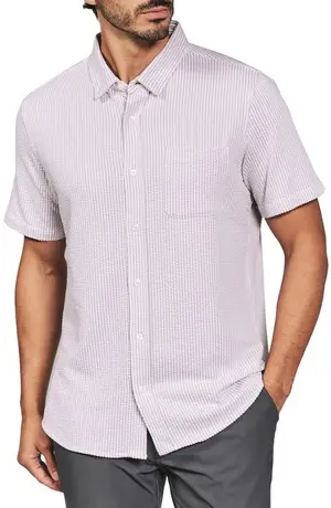 7 Diamonds Keaton Stripe Seersucker Short Sleeve Button-up Shirt - Stone Rose