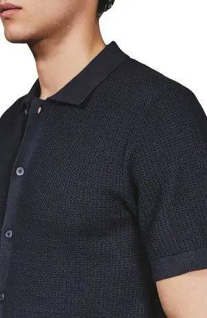 7 Diamonds Nash Knit Short Sleeve Button-up Shirt - Navy