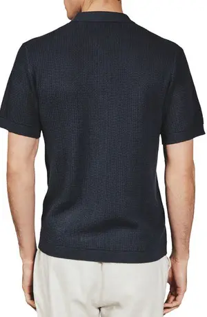 7 Diamonds Nash Knit Short Sleeve Button-up Shirt - Navy