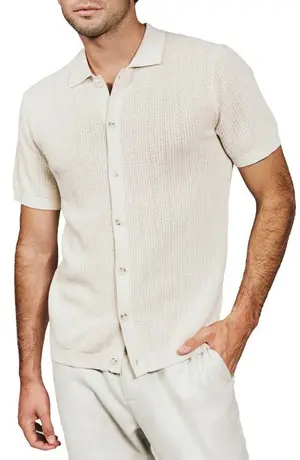 7 Diamonds Nash Knit Short Sleeve Button-up Shirt - Tan