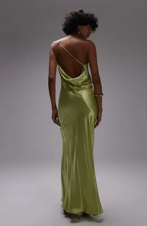 Topshop One-Shoulder Satin Maxi Dress In Light Green - 55% Off |  Editorialist