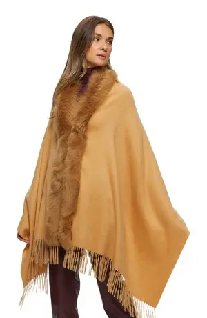 Gorski Cashmere Stole With Trim - Light Camel