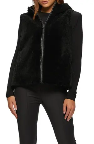 Gorski Reversible Genuine Shearling Hooded Vest Black/black