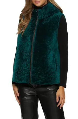Gorski Reversible Genuine Shearling Hooded Vest - Emerald/black