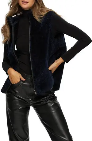 Gorski Reversible Genuine Shearling Hooded Vest - Navy/black