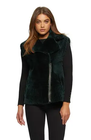 Gorski Genuine Shearling Zip Vest With Grooved Pattern - Emerald
