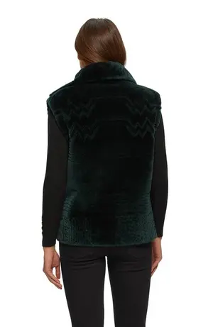 Gorski Genuine Shearling Zip Vest With Grooved Pattern - Emerald