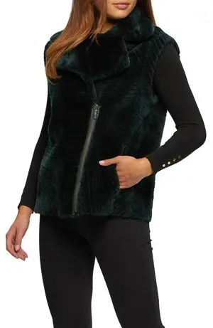 Gorski Genuine Shearling Zip Vest With Grooved Pattern - Emerald