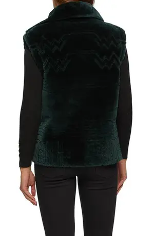 Gorski Genuine Shearling Zip Vest With Grooved Pattern - Emerald