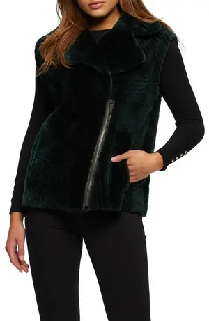 Gorski Genuine Shearling Zip Vest With Grooved Pattern - Emerald