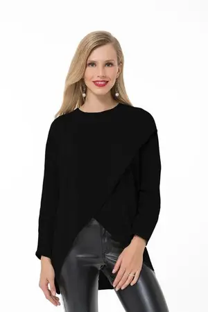 ACCOUCHEE Let Loose Crossover Long Sleeve Maternity/nursing Knit Top - Black
