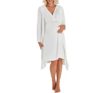 ACCOUCHEE Sleep Well Maternity/nursing Nightgown & Robe Set - Ecru