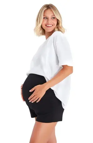 ACCOUCHEE Foldover Waistband Maternity Shorts - Black