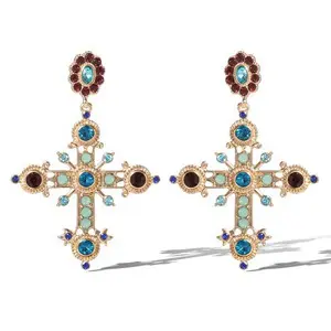 Jessica Simpson Cross Drop Earrings - Gold