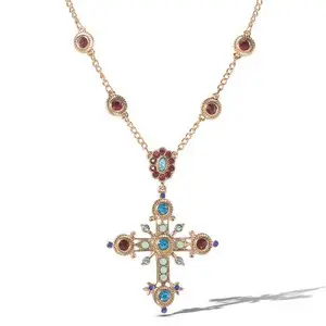 Jessica Simpson Crystal Cross Pendant Necklace - Gold
