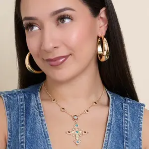 Jessica Simpson Crystal Cross Pendant Necklace