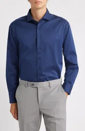 1863 BY ETERNA Soft Luxury Modern Fit Dress Shirt Navy
