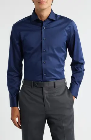 1863 BY ETERNA Luxury Slim Fit Non-iron Dress Shirt - Navy