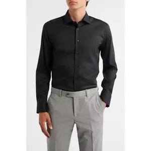 ETERNA Slim Fit Peformance Button-up Shirt - Black