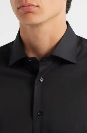 ETERNA Slim Fit Peformance Button-up Shirt - Black