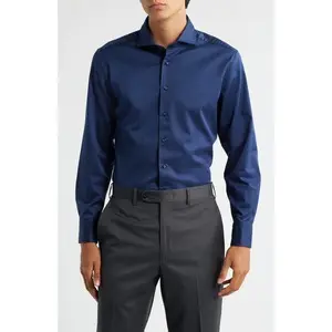 1863 BY ETERNA Soft Luxury Slim Fit Dress Shirt Navy