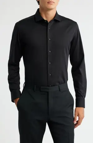 1863 BY ETERNA Jersey Slim Fit Dress Shirt - Black