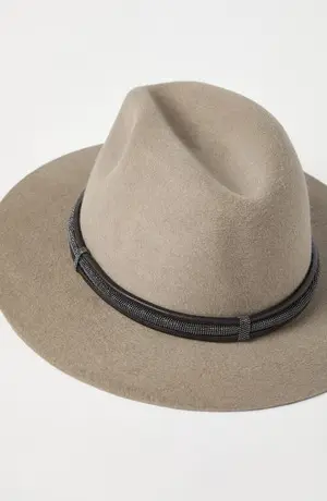 Brunello Cucinelli Felt Fedora With Monili - Dove Grey