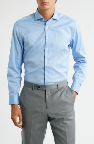 ETERNA Slim Fit Non-iron Cotton Twill Cover Shirt - Blue