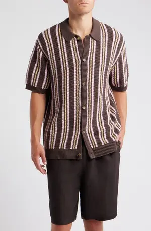 Topman Textured Stripe Short Sleeve Cardigan