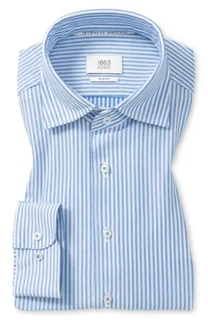 1863 BY ETERNA Slim Fit Stripe Jersey Button-up Shirt