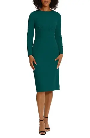 Maggy London Long Sleeve Sheath Dress - Deep Teal