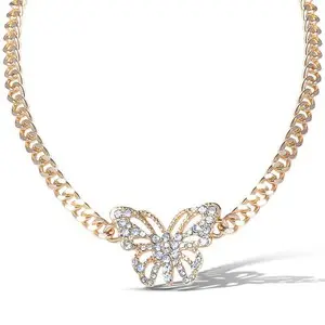 Jessica Simpson Butterfly Pendant Statement Chain Necklace - Gold