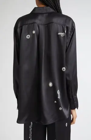 Victoria Beckham Crystal Print Silk Pajama Shirt