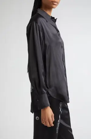 Victoria Beckham Crystal Print Silk Pajama Shirt