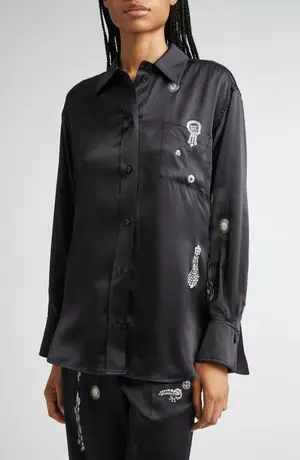 Victoria Beckham Crystal Print Silk Pajama Shirt