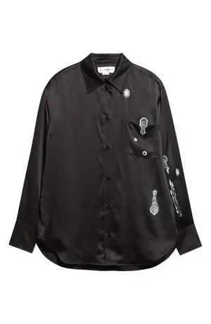 Victoria Beckham Crystal Print Silk Pajama Shirt