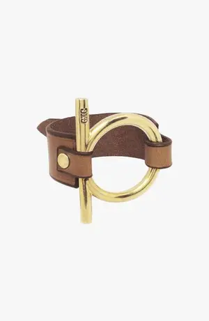 CXC Omega Leather Bangle Bracelet - Gold